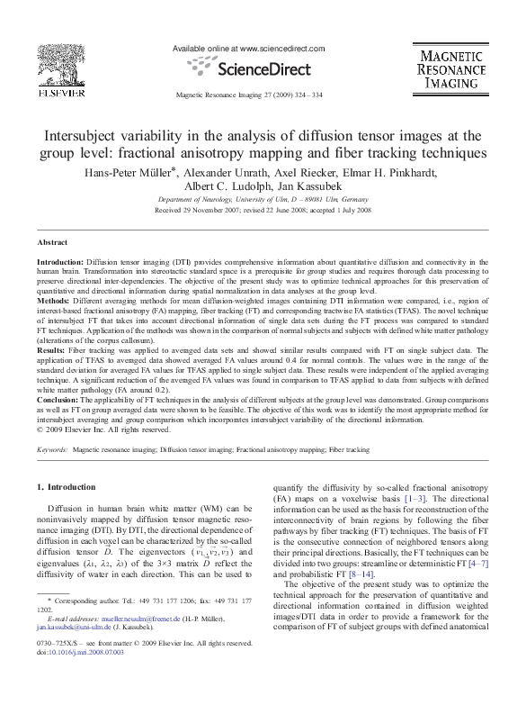 (PDF) Intersubject variability in the analysis of diffusion tensor ...