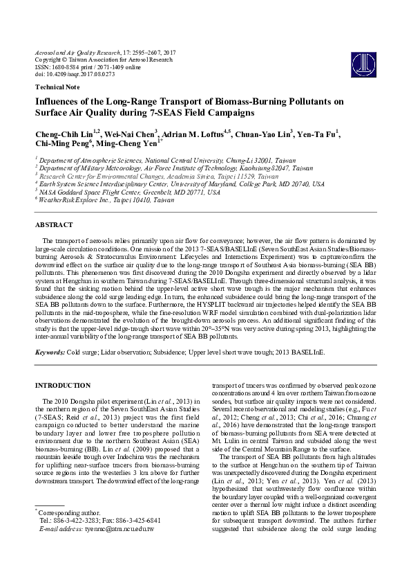 (PDF) Influences of the Long-Range Transport of Biomass-Burning Pollutants on Surface Air ...