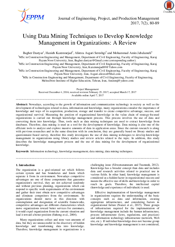 (PDF) Using Data Mining Techniques to Develop Knowledge Management in Organizations: A Review