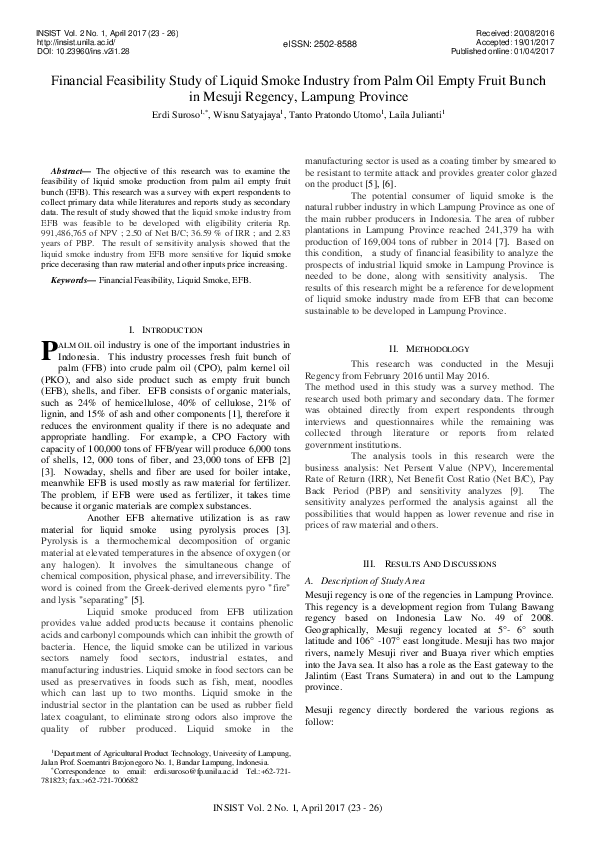 (PDF) Financial Feasibility Study of Liquid Smoke Industry from Palm ...