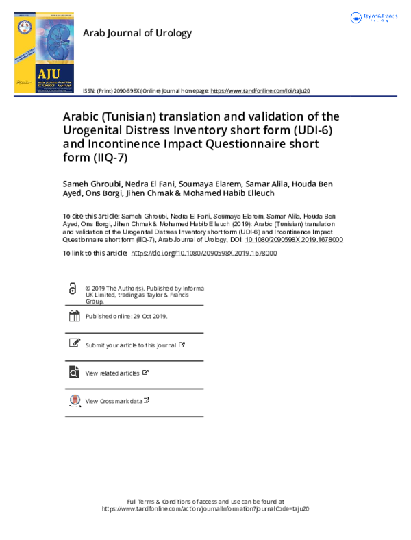 (PDF) Arabic (Tunisian) translation and validation of the Urogenital ...