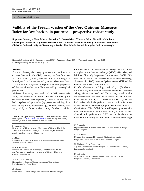 (PDF) Validity of the French version of the Core Outcome Measures Index ...