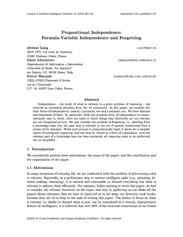 (PDF) Propositional Independence - Formula-Variable Independence and ...