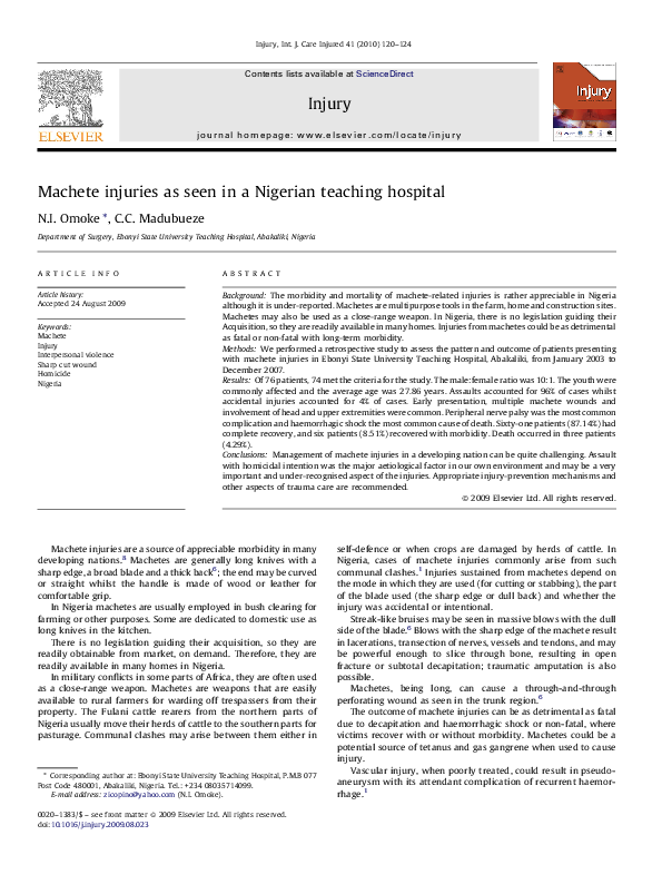(PDF) Machete injuries as seen in a Nigerian teaching hospital