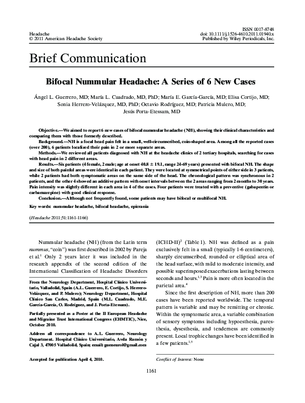 (PDF) Bifocal Nummular Headache: A Series of 6 New Cases