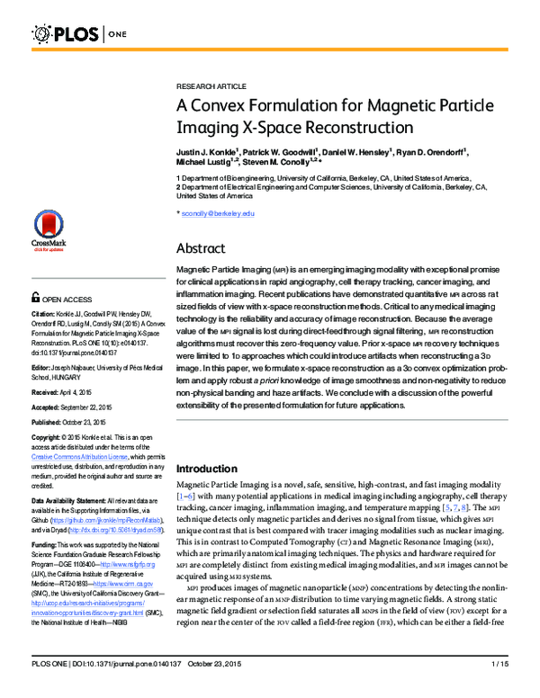 Pdf A Convex Formulation For Magnetic Particle Imaging X Space