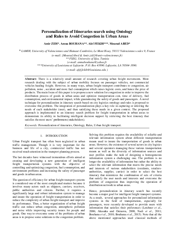 (PDF) Personalization of Itineraries search using Ontology and Rules to Avoid Congestion in ...