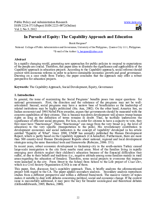 (PDF) The capability approach and education