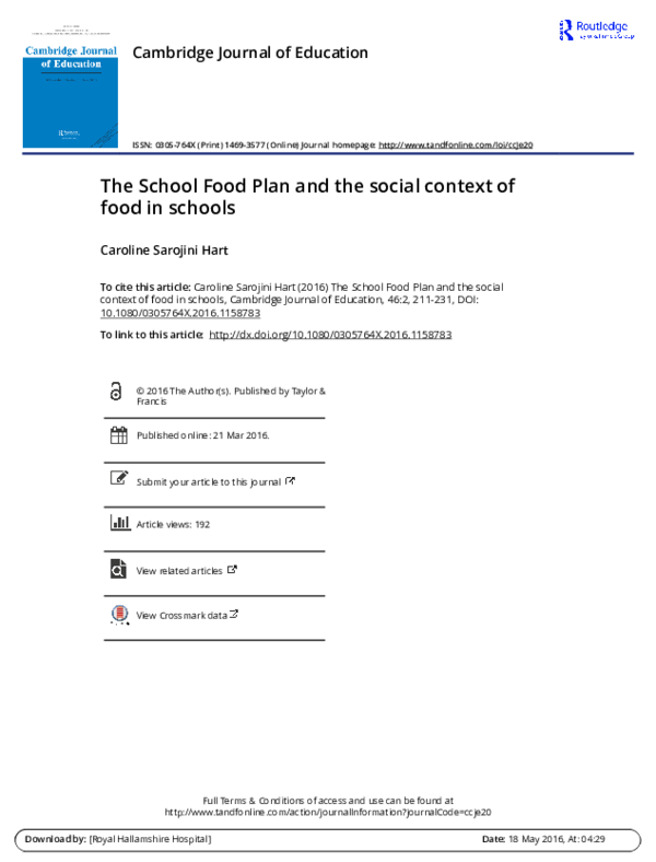 (PDF) The School Food Plan and the social context of food in schools