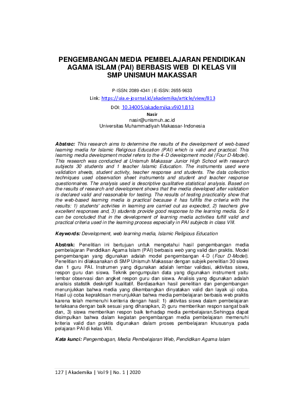 (PDF) Pengembangan Media Pembelajaran Pendidikan Agama Islam (Pai) Berbasis Web DI Kelas VIII ...