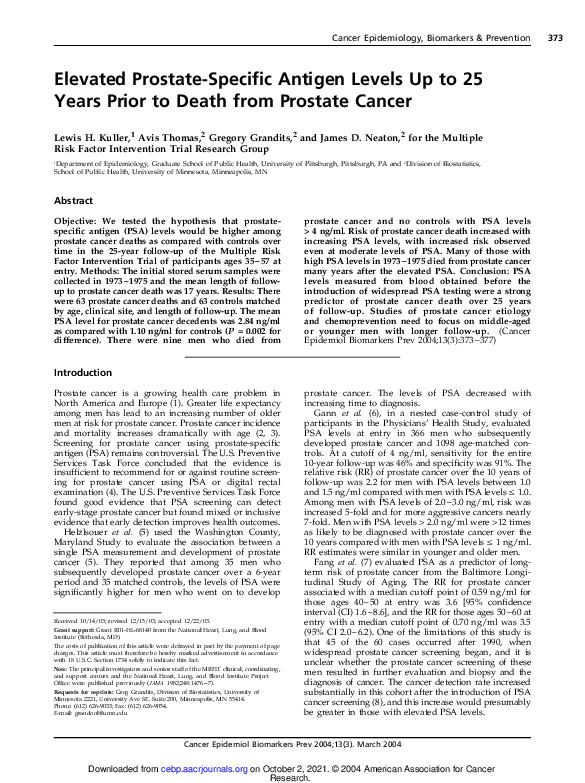 (PDF) Elevated prostate-specific antigen levels up to 25 years prior to ...
