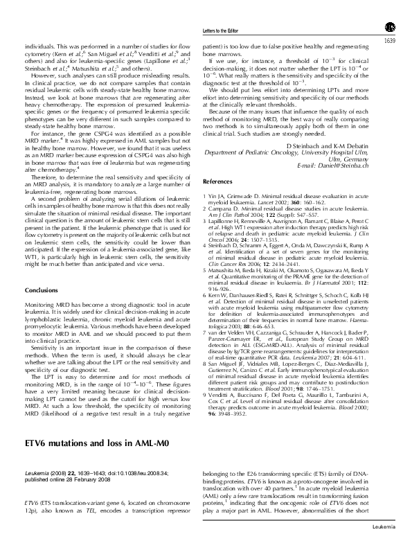 (PDF) ETV6 mutations and loss in AML-M0