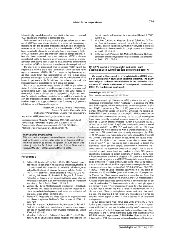 (PDF) T(15;17) in acute promyelocytic leukemia is not associated with ...