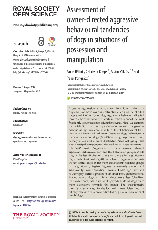(PDF) Assessment of owner-directed aggressive behavioural tendencies of ...