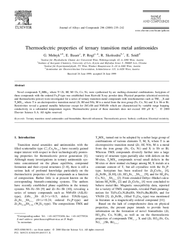 (PDF) Thermoelectric properties of ternary transition metal antimonides | Peter Rogl - Academia.edu