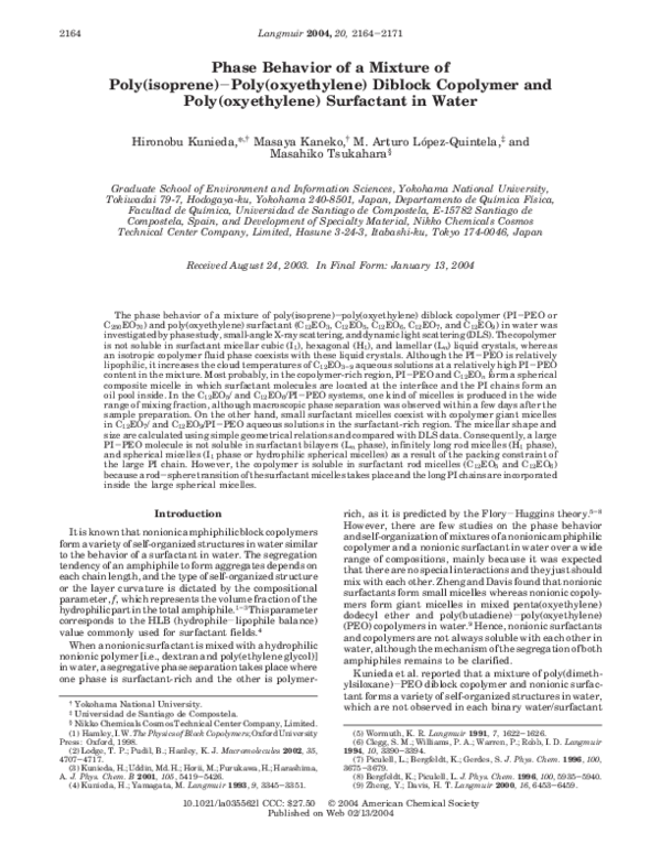 (PDF) Phase Behavior of a Mixture of Poly(isoprene)−Poly(oxyethylene ...
