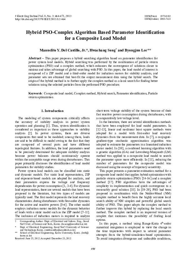 Pdf Hybrid Pso Complex Algorithm Based Parameter Identification For A Composite Load Model