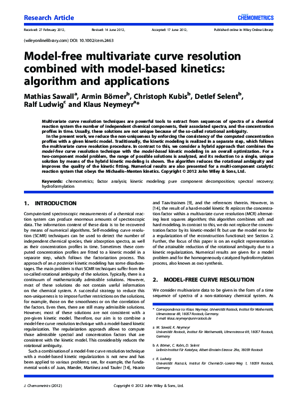 (PDF) Model-free multivariate curve resolution combined with model-based kinetics: algorithm and ...