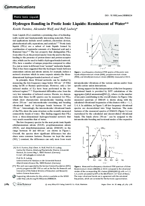 (PDF) Hydrogen Bonding in Protic Ionic Liquids: Reminiscent of Water