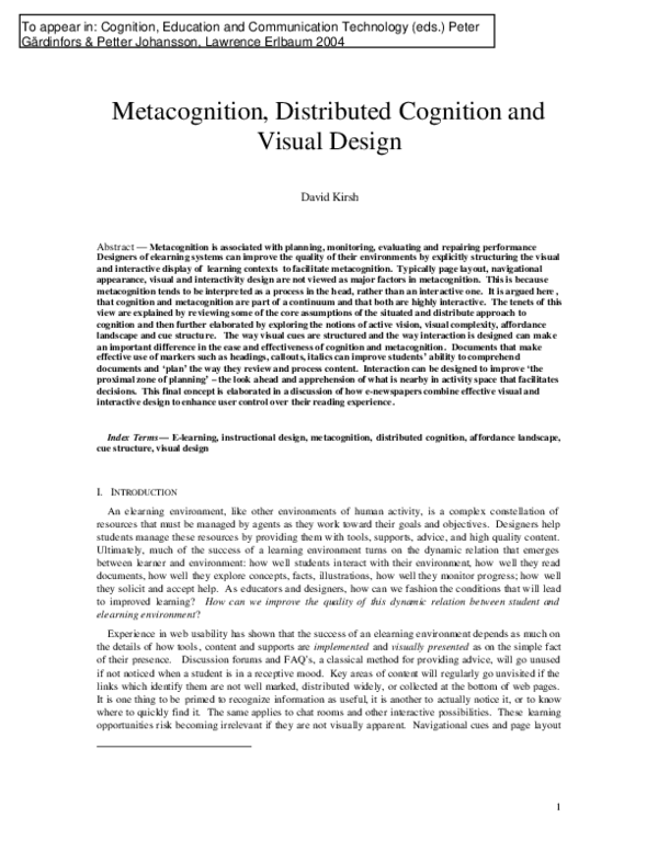 (PDF) Metacognition, distributed cognition and visual design