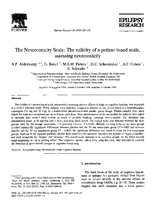 (PDF) The Neurotoxicity Scale: The validity of a patient-based scale ...