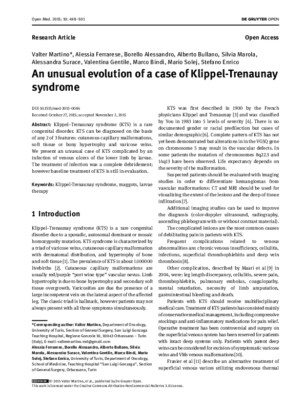 (PDF) The Klippel-Trenaunay syndrome (KTS): A case report in an infant ...