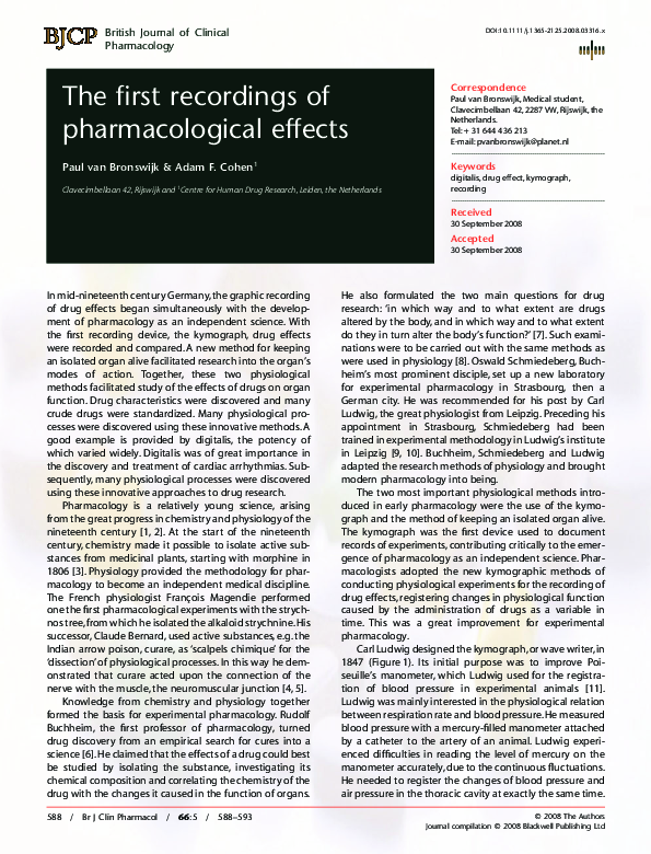 (PDF) The first recordings of pharmacological effects