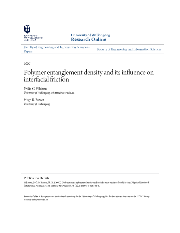 (PDF) Polymer entanglement density and its influence on interfacial ...