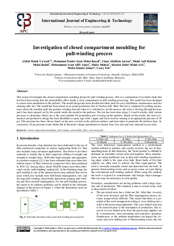 (PDF) Investigation of closed compartment moulding for pull-winding process