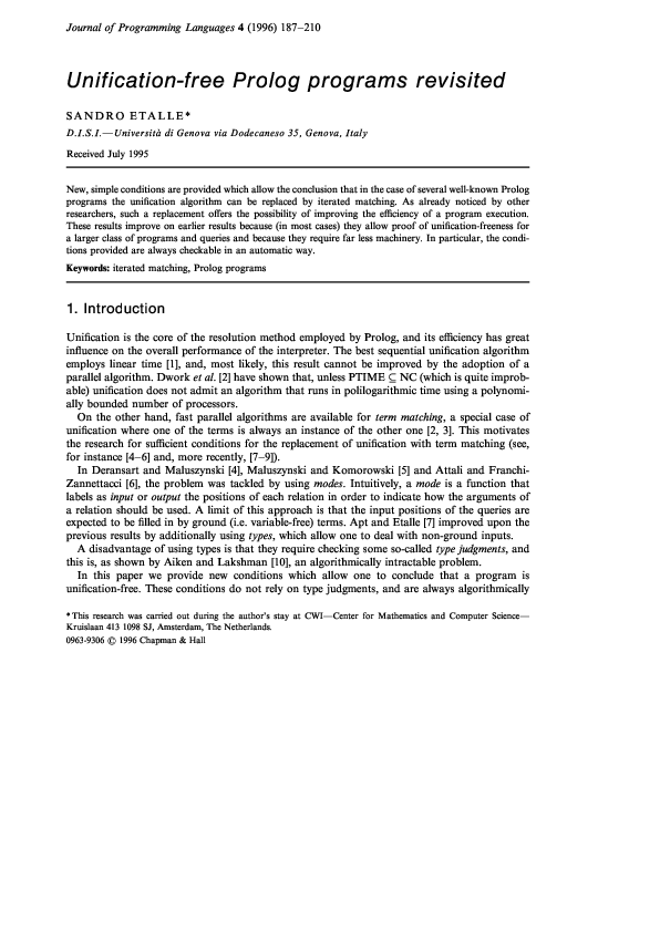 Pdf Unification Free Prolog Programs Revisited