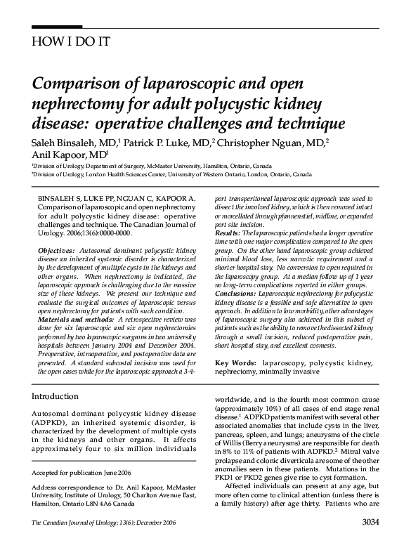 (PDF) Comparison of Laparoscopic and Open Nephrectomy for Adult ...