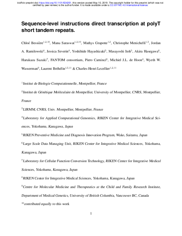 (PDF) Sequence-level instructions direct transcription at polyT short ...