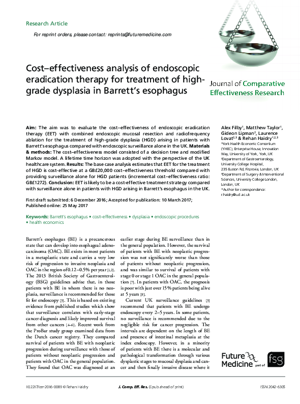 (PDF) Cost-effectiveness analysis of endoscopic eradication therapy for ...
