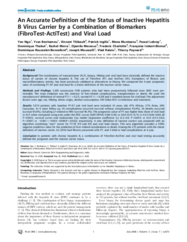 (PDF) An accurate definition of the status of inactive hepatitis B ...