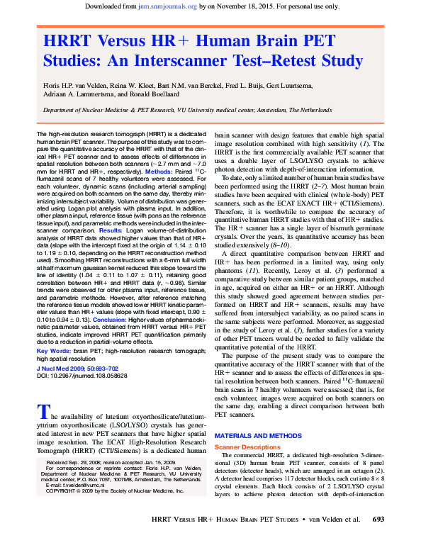 (PDF) HRRT Versus HR1 Human Brain PET Studies: An Interscanner Test ...
