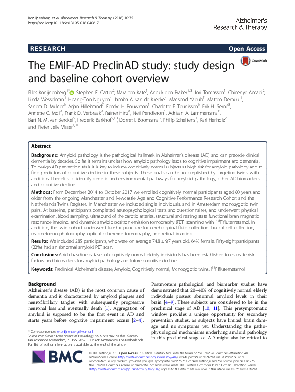 (PDF) The EMIF-AD PreclinAD study: study design and baseline cohort overview