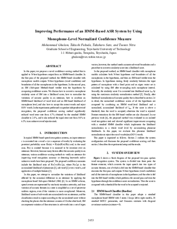 Pdf Improving Performance Of An Hmm Based Asr System By Using