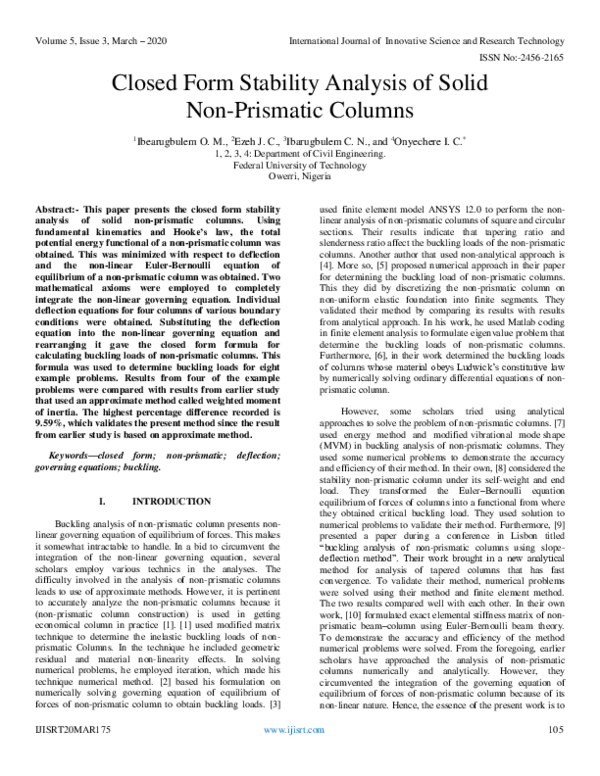 (PDF) Closed Form Stability Analysis of Solid Non-Prismatic Columns 1