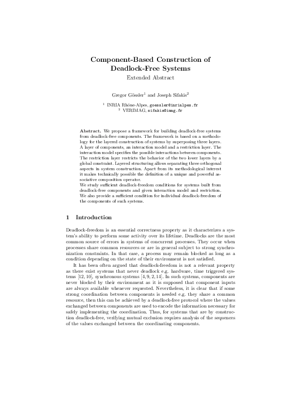 (PDF) Component-Based Construction of Deadlock-Free Systems
