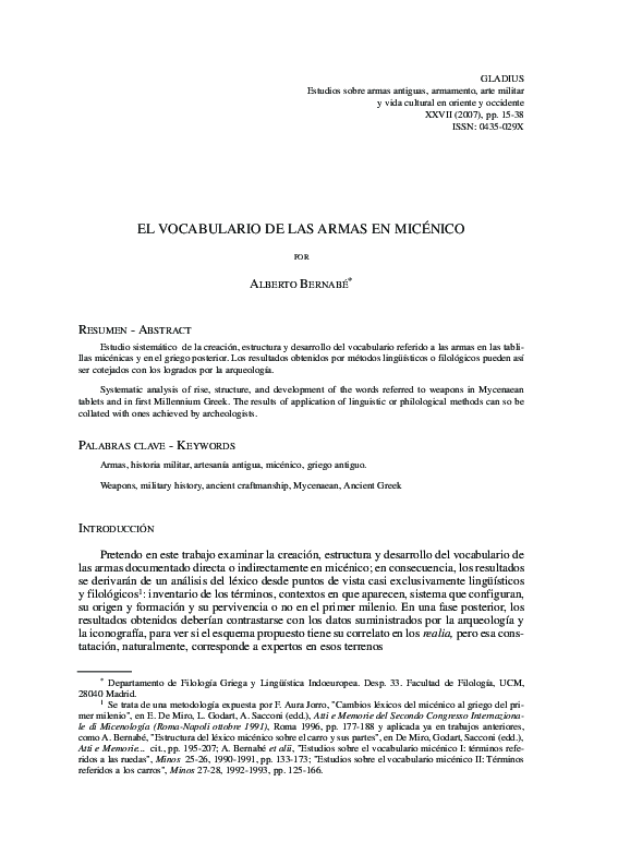 (PDF) El vocabulario de las armas en micénico