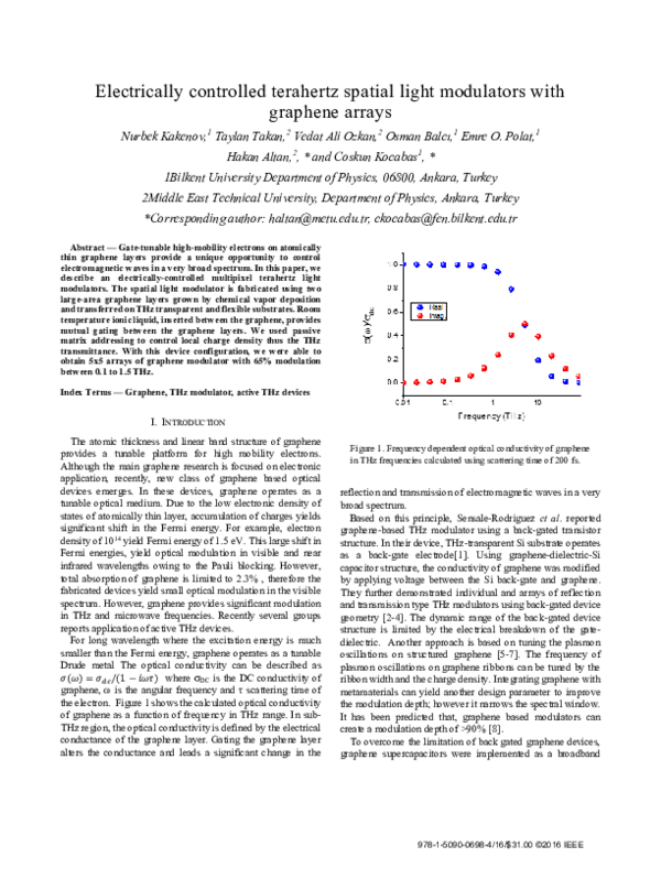 (PDF) Electrically controlled terahertz spatial light modulators with graphene arrays