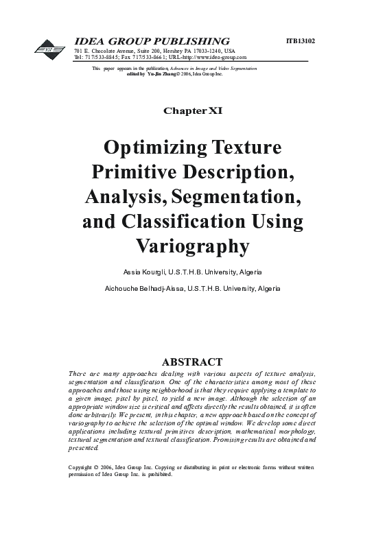 (PDF) Optimizing Texture Primitive Description, Analysis, Segmentation, and Classification Using ...