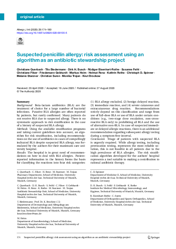 (PDF) Suspected penicillin allergy: risk assessment using an algorithm ...
