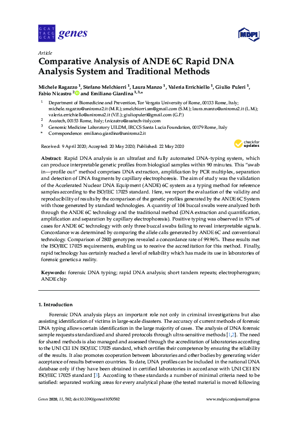 (PDF) Comparative Analysis of ANDE 6C Rapid DNA Analysis System and ...
