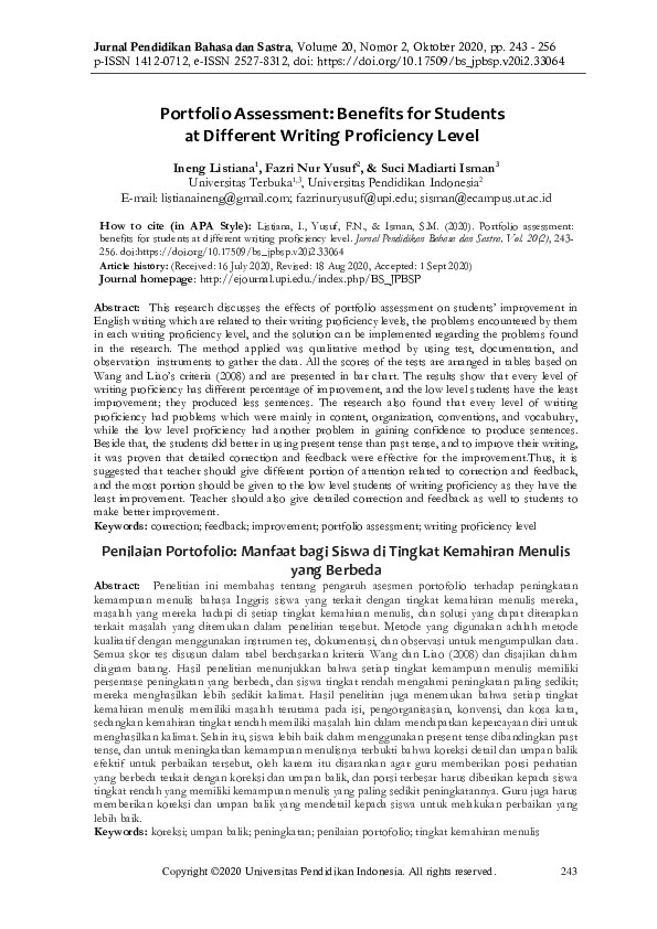 (PDF) Portfolio Assessment: Benefits for Students at Different Writing ...