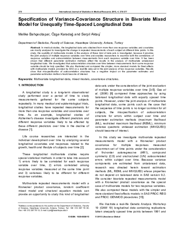 Pdf Specification Of Variance Covariance Structure In Bivariate Mixed