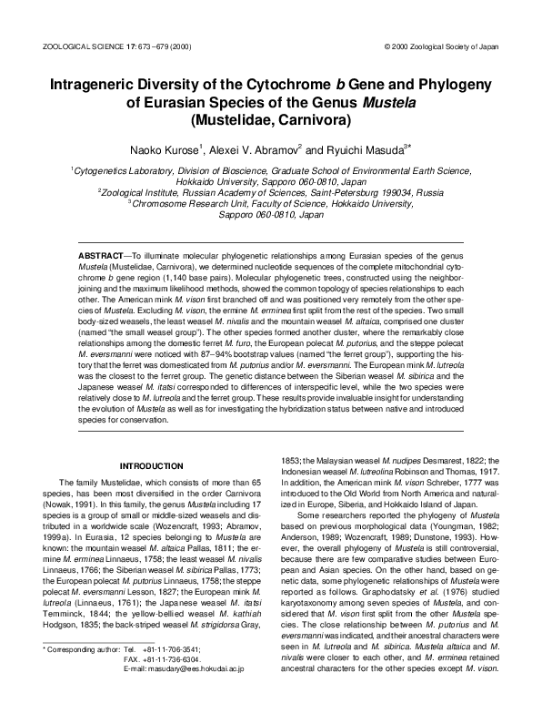 (PDF) Intrageneric diversity of the cytochrome b gene and phylogeny of ...