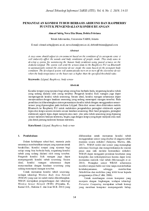 (PDF) Pemantauan Kondisi Tubuh Berbasis Arduino Dan Raspberry Pi Untuk Pengendalian Kondisi Ruangan