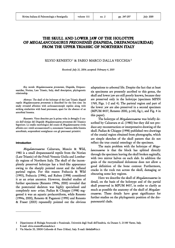 (PDF) The skull and lower jaw of the holotype of Megalancosaurus ...