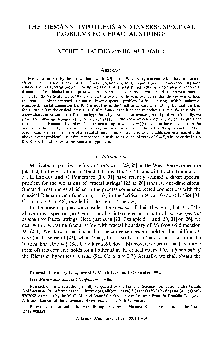 Pdf The Riemann Hypothesis And Inverse Spectral Problems For Fractal Strings